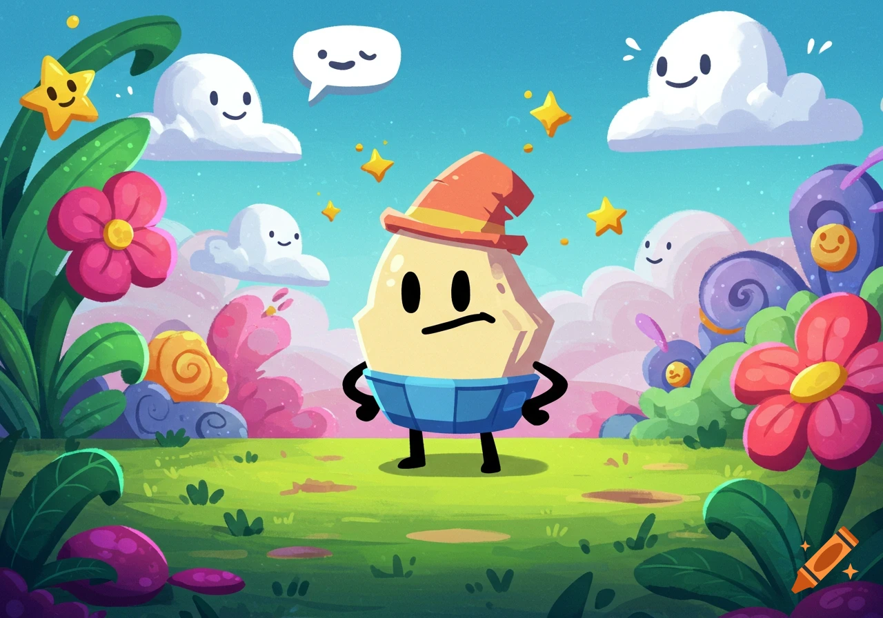 A whimsical cartoon character resembling an ice cream cone with a ...