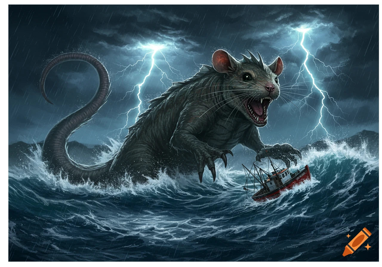 A monstrous rat-like creature with sharp claws and fangs emerges from ...