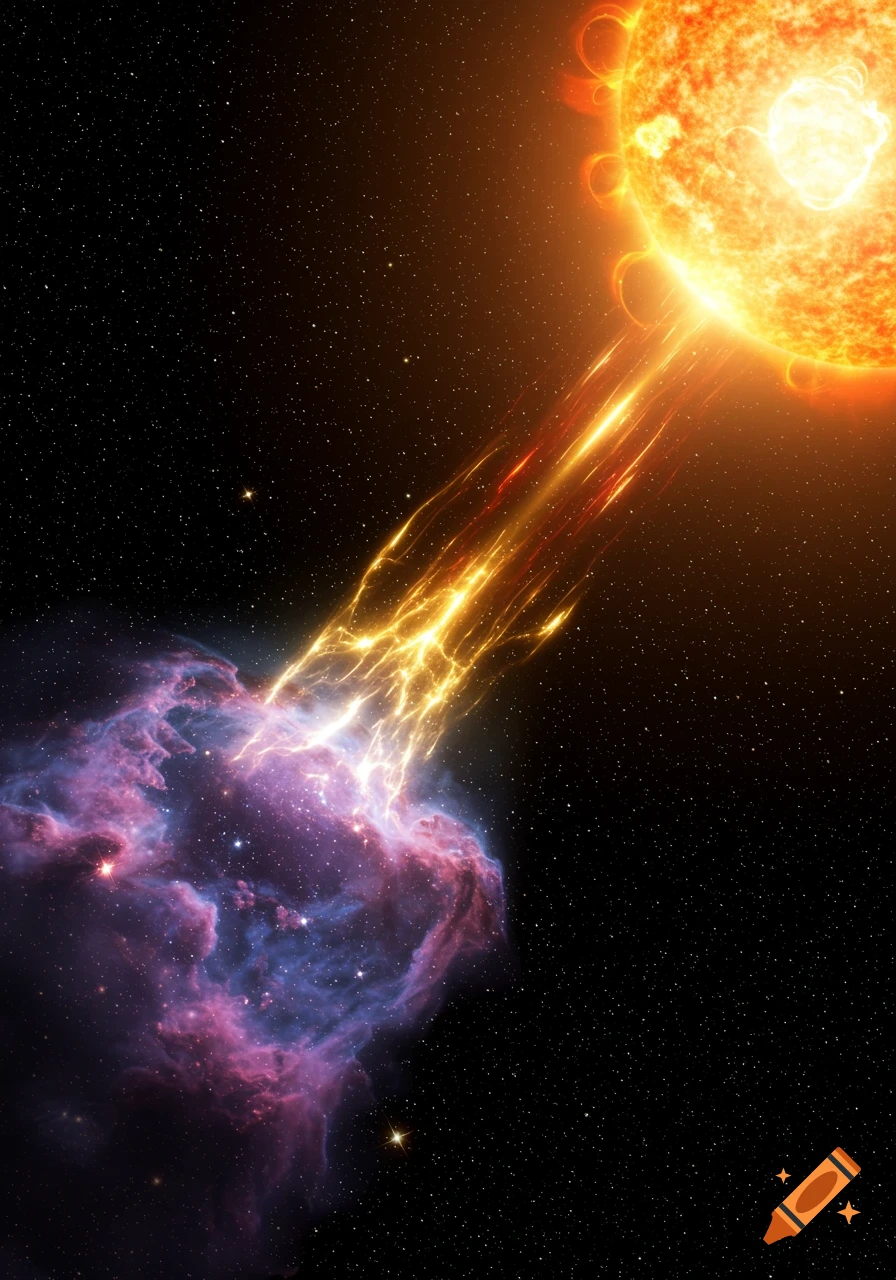 Vibrant cosmic explosion with a central orange and blue eye-like nebula ...