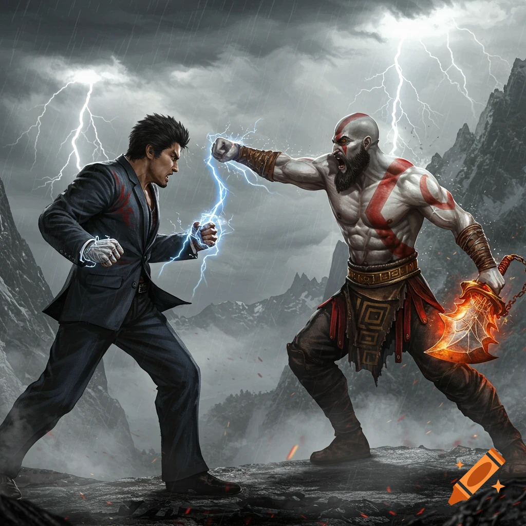 Kratos from God of War stands in a snowy forest, holding a Leviathan ...