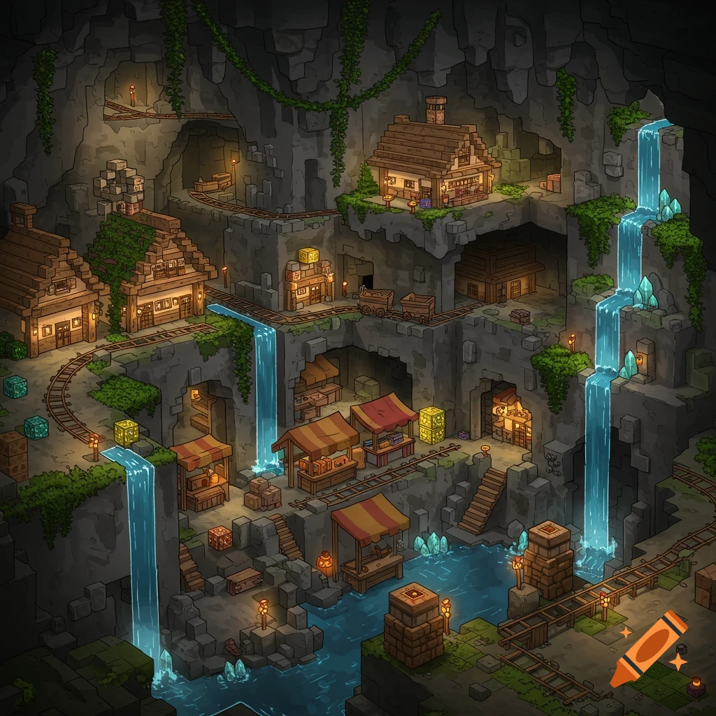 An elaborate, multi-level Minecraft-style underground base built into a ...