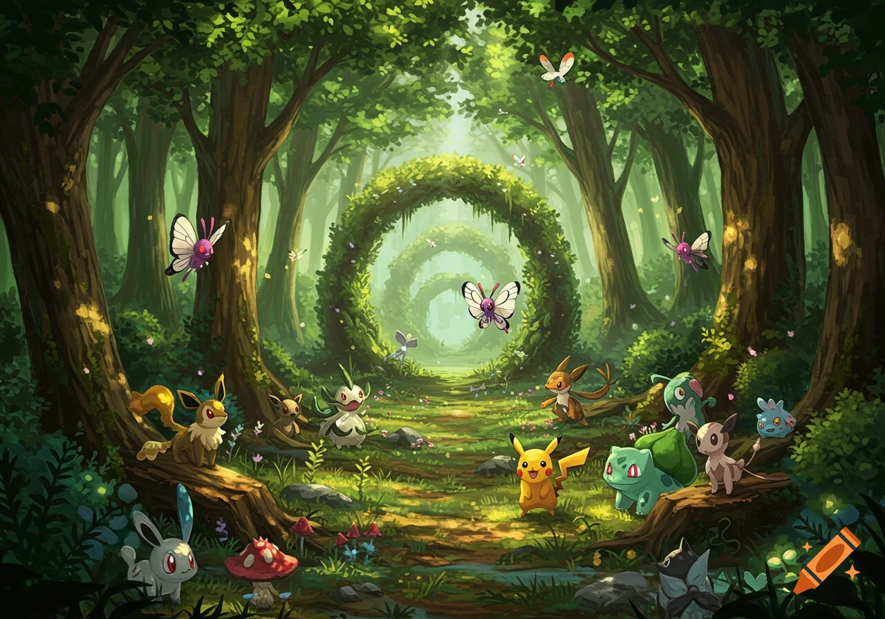 A vibrant illustration of various Pokémon including Charizard, Pikachu ...