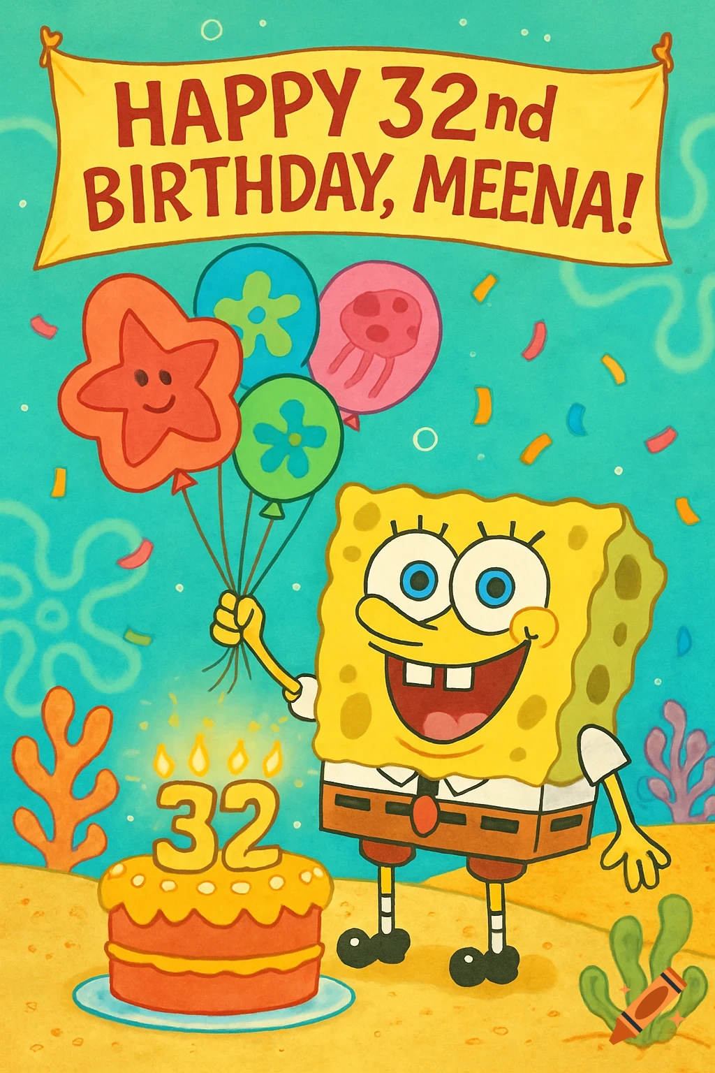 A vibrant SpongeBob SquarePants birthday card with SpongeBob holding ...