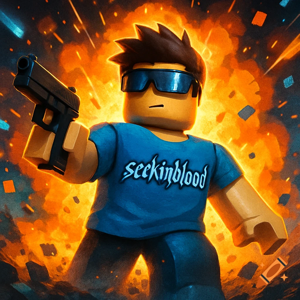 A stylized 3D Roblox R6 blocky character holds a gun with a laser ...