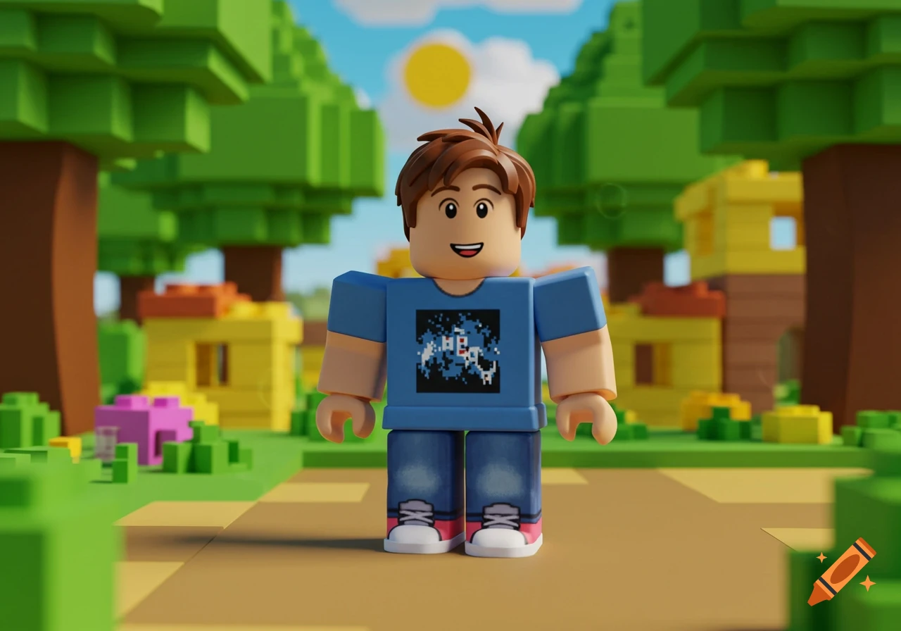 Roblox Noob character with a blue torso and green legs stands on a path ...