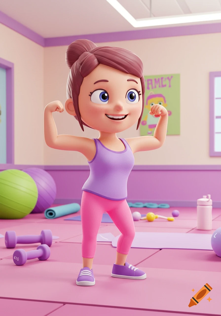 A muscular cartoon princess flexes next to a young princess posing in a ...