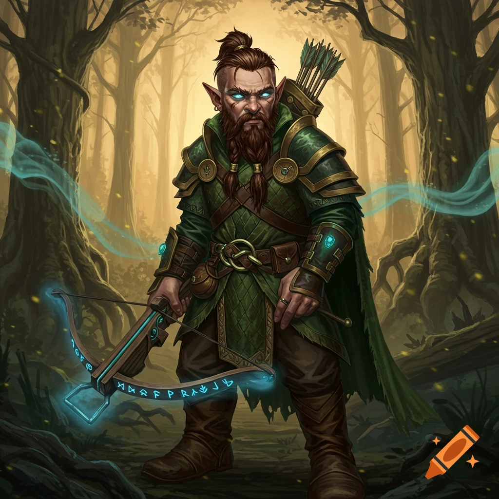 Illustration of a female stout halfling ranger hermit on Craiyon