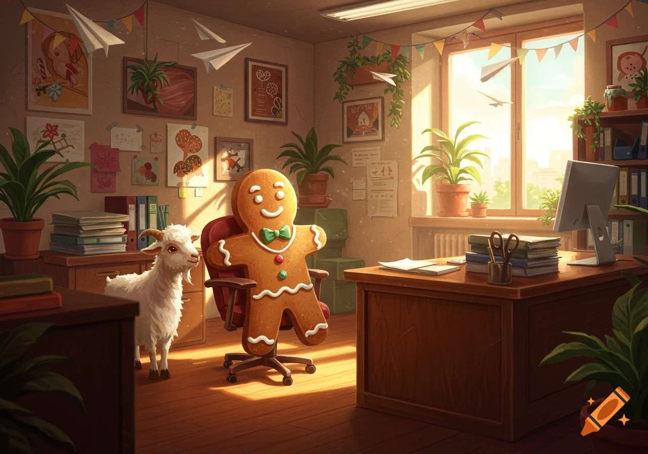 3D render of Pepe the frog as Clippy, standing on papers in a dimly lit ...