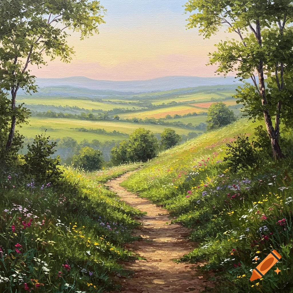 Impressionistic landscape painting with balanced composition on Craiyon