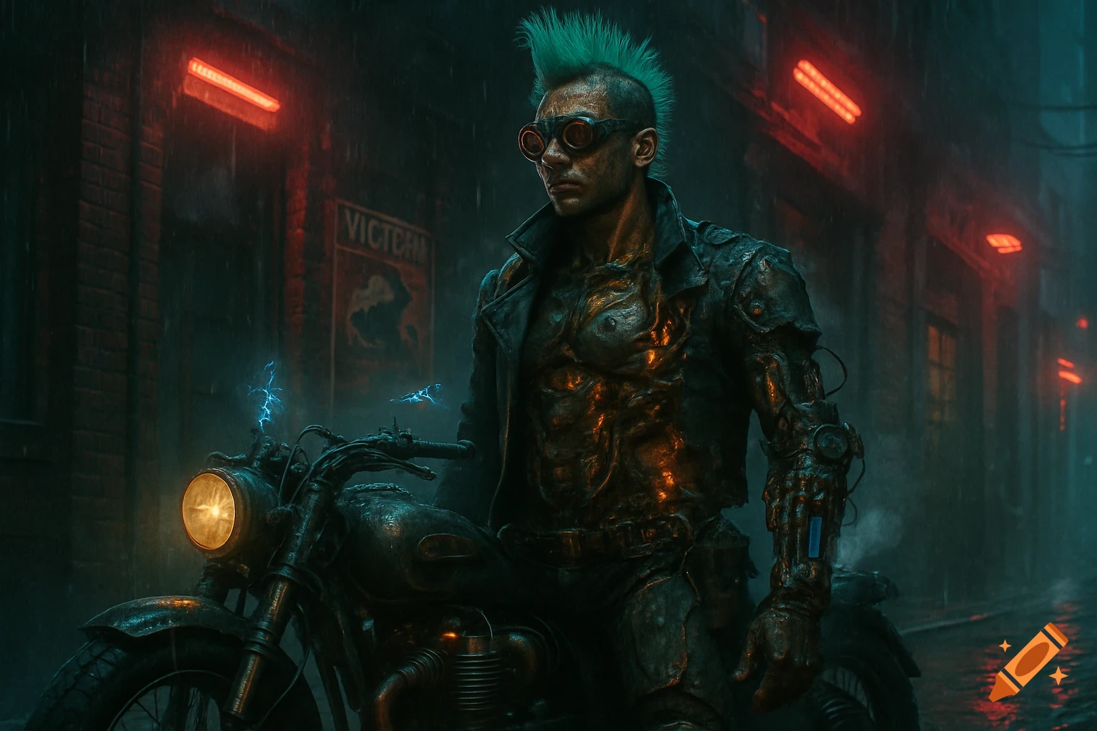 A woman with wild orange hair and a leather jacket screams in front of ...