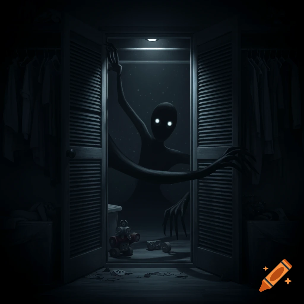 A dimly lit bathroom with a frosted window where a pixelated, shadowy ...