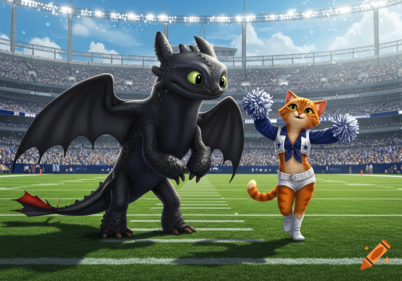 Toothless the dragon and Puss in Boots dressed as Dallas Cowboys ...