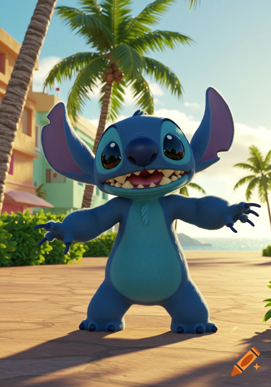 A cartoon green python, Kaa, coils around a wide-eyed blue alien Stitch ...