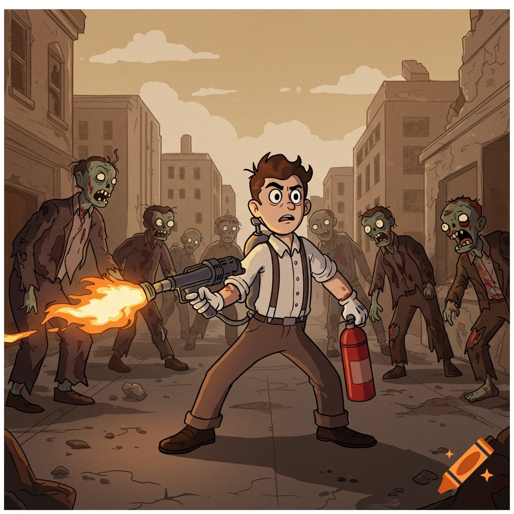 Cartoon of protesters on a Korean street tearing a red flag resembling ...