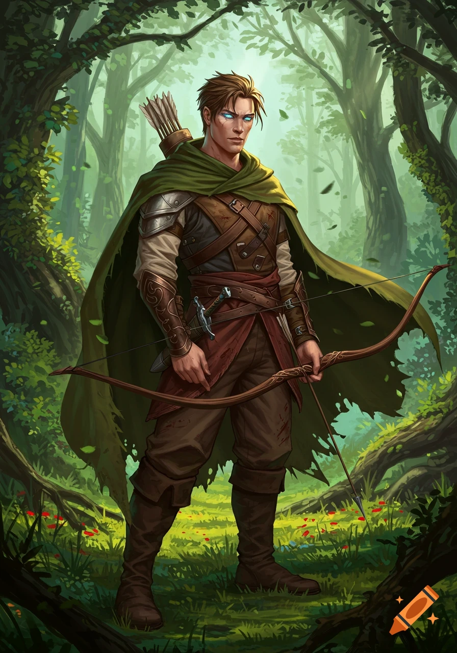 Blond-haired anime male explorer in a brown cloak and adventuring gear ...