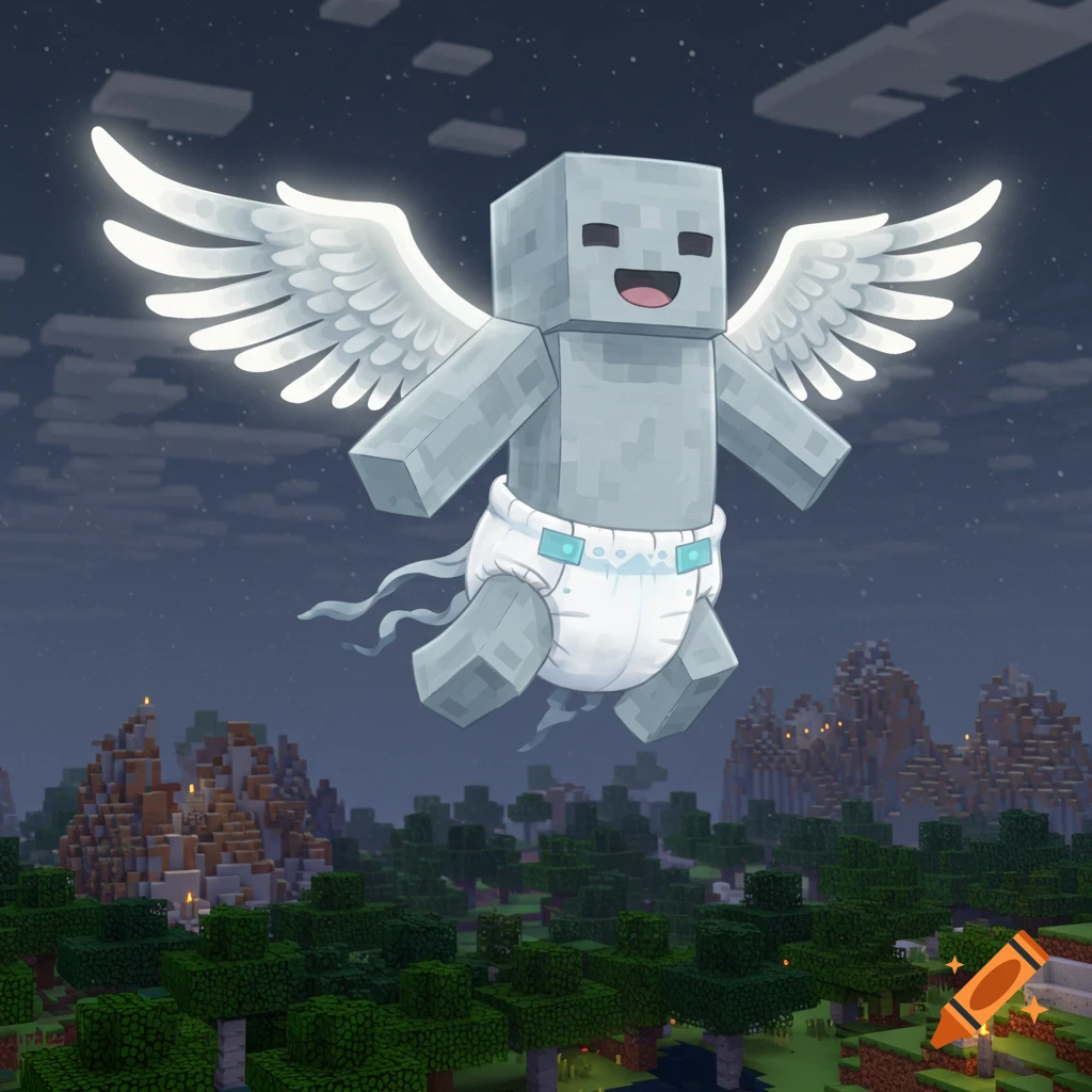 A blocky Minecraft Phantom character with glowing wings and a diaper ...