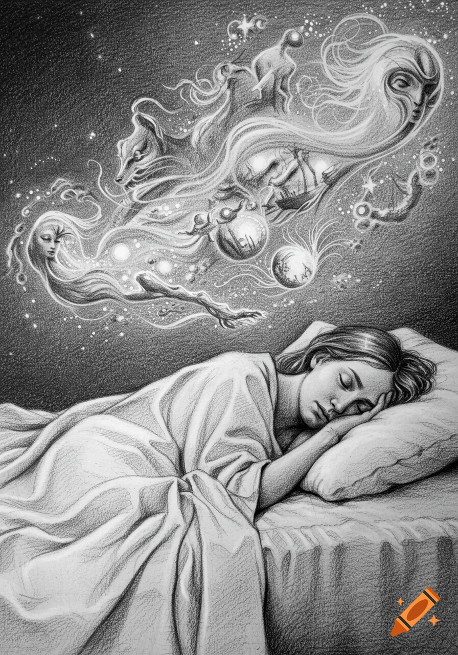Realistic pencil sketch of a woman sleeping peacefully, with ...