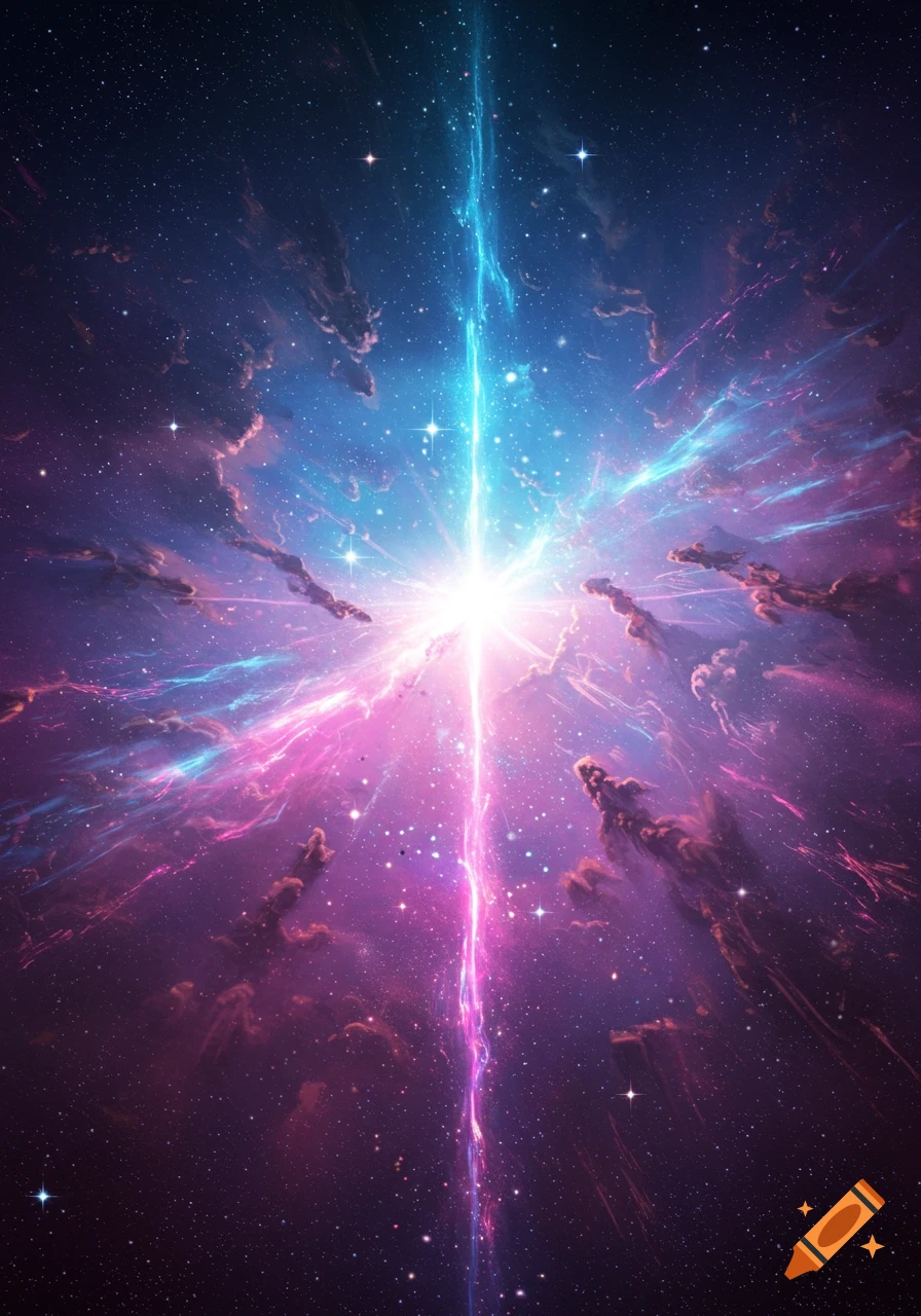 A vibrant cosmic scene with multiple planets orbiting a bright central ...