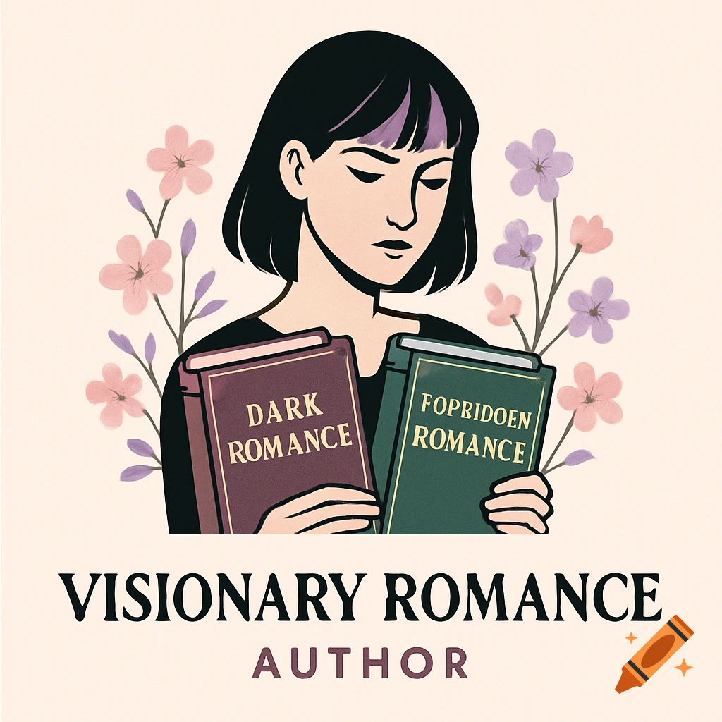 Cartoon logo of a woman with black hair and purple bangs holding two ...