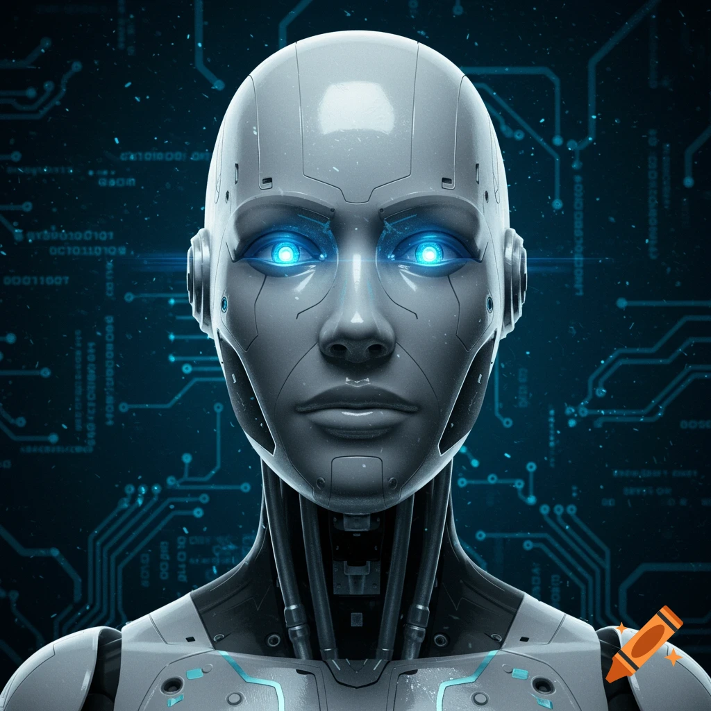 Purple and silver metal Ultron fused with sentinel, glowing red eyes ...