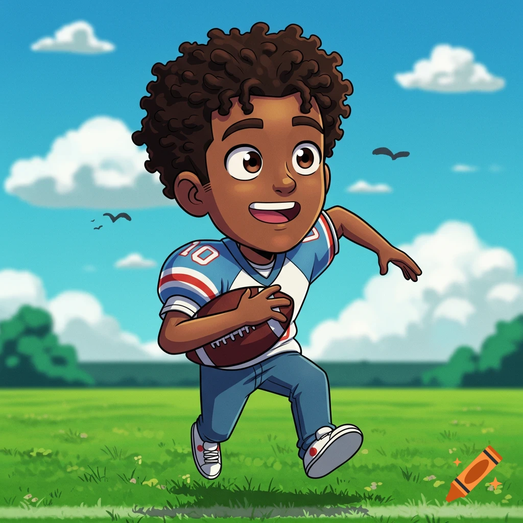 A two-panel cartoon shows a boy playing football, then drawing shoe ...