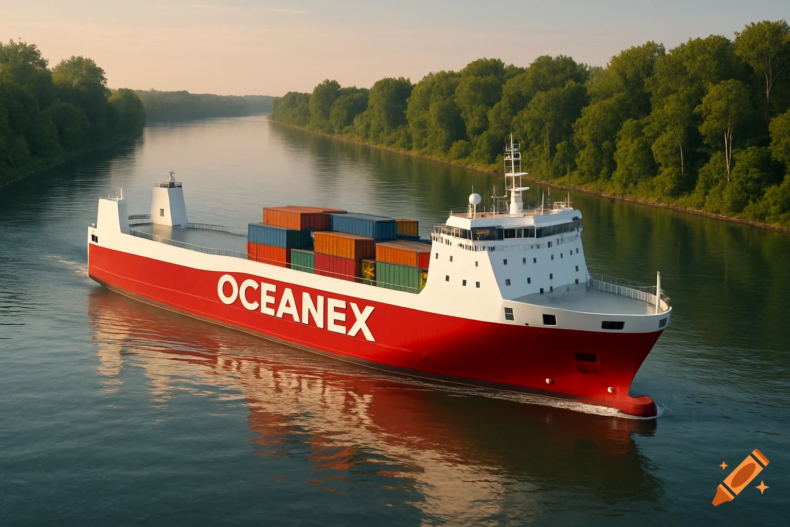 Photorealistic image of a sleek white electric mega-container ship with ...