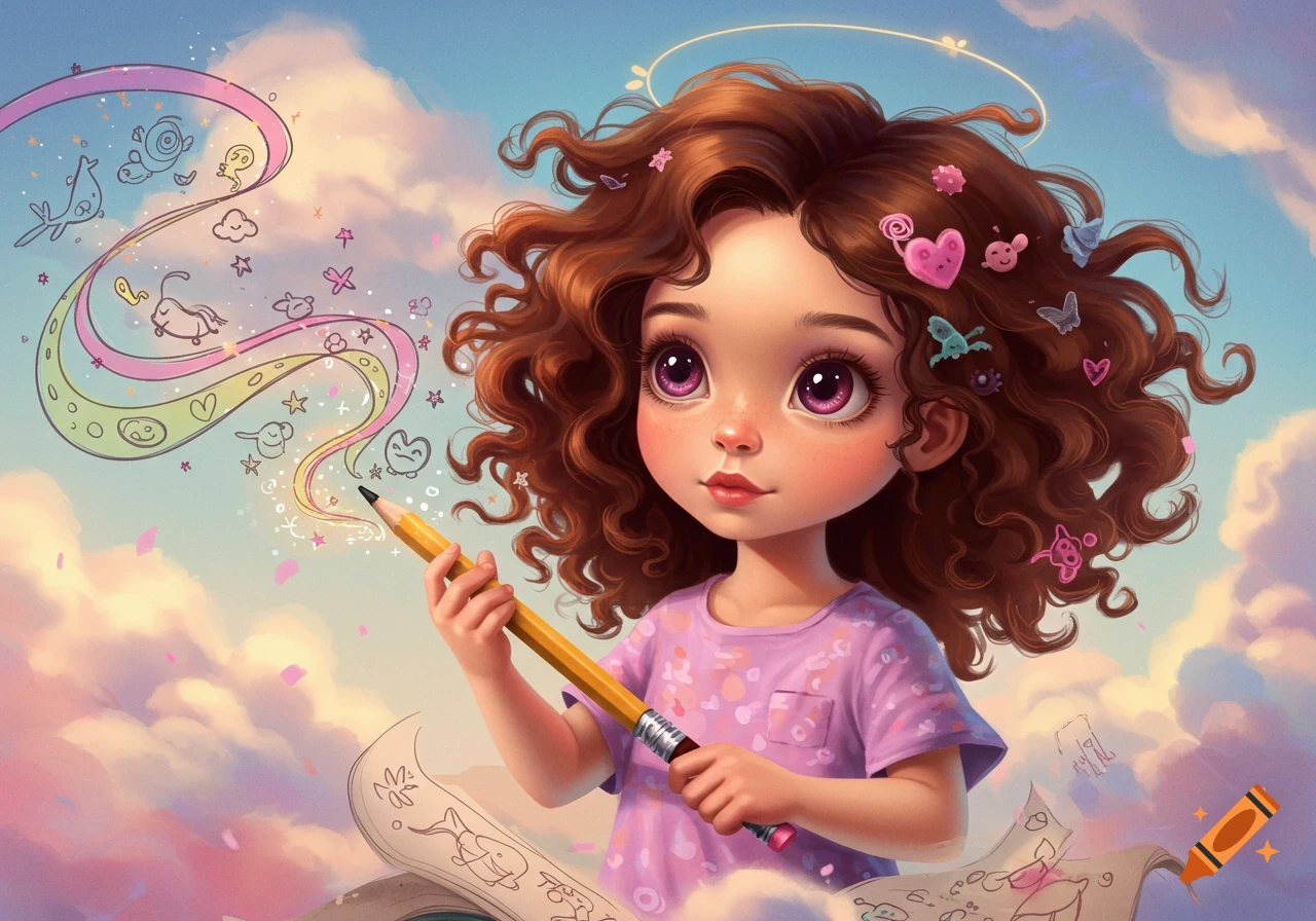 A cute chibi figure with dark brown hair and large blue eyes, wearing a ...