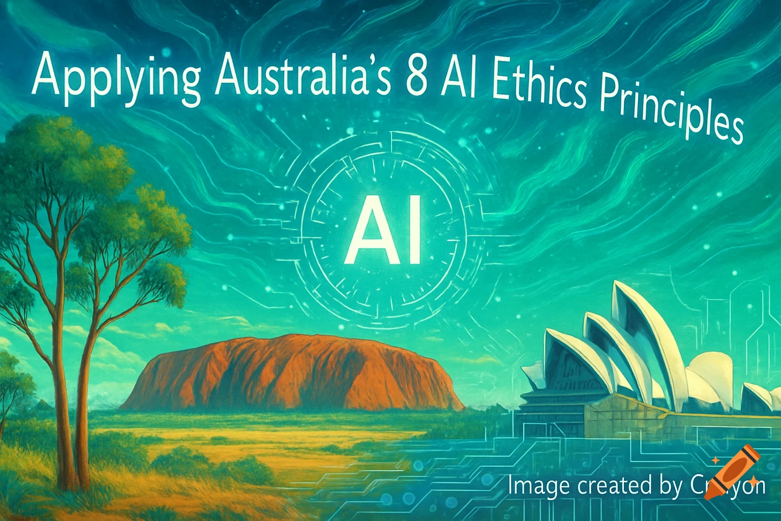 Stylized digital art of an Australian landscape featuring Uluru, the ...