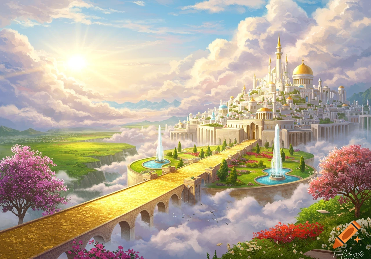 A magical Disney-style castle at sunset, with a winding path leading to ...