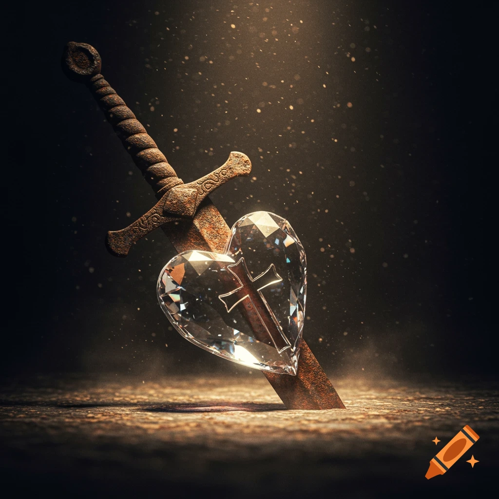 A shimmering golden heart with bright neon rings orbiting it on a black ...