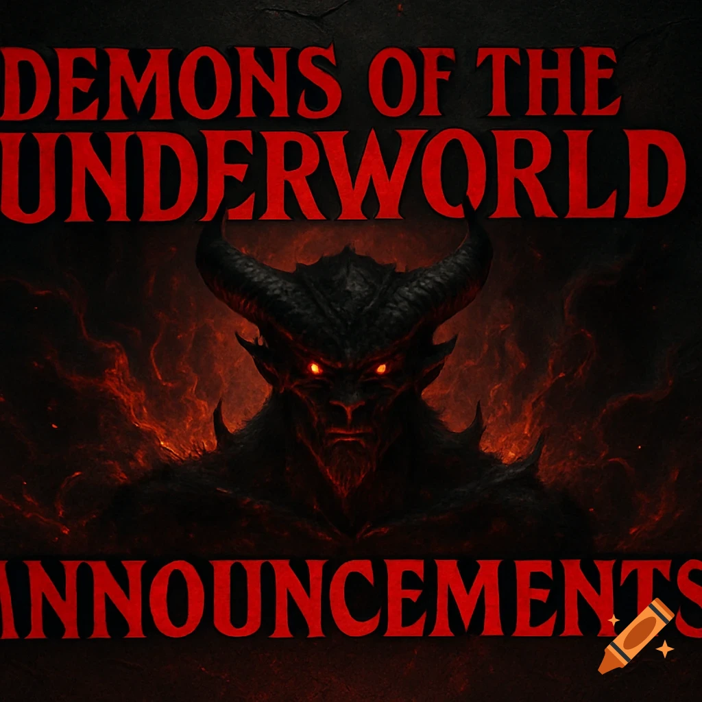 A dark, horned demon with glowing red eyes surrounded by fire, with the ...