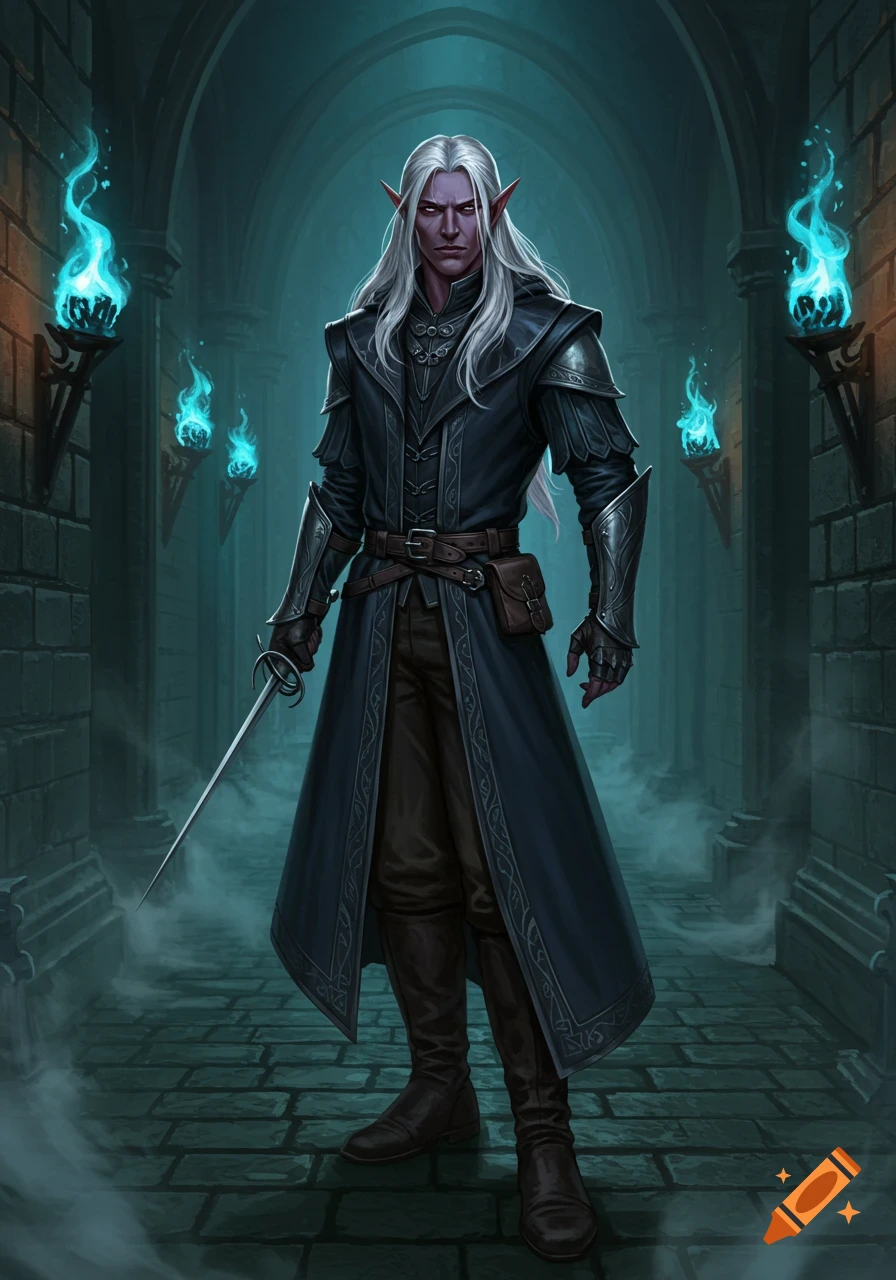 A male elf warrior in elaborate silver and teal armor holds a glowing ...