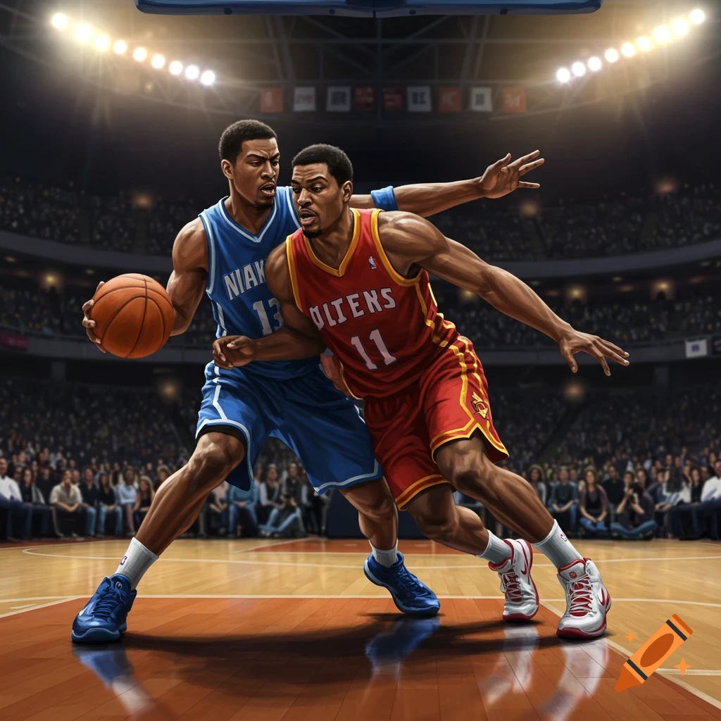 A photorealistic action shot of a basketball floating mid-air on a ...