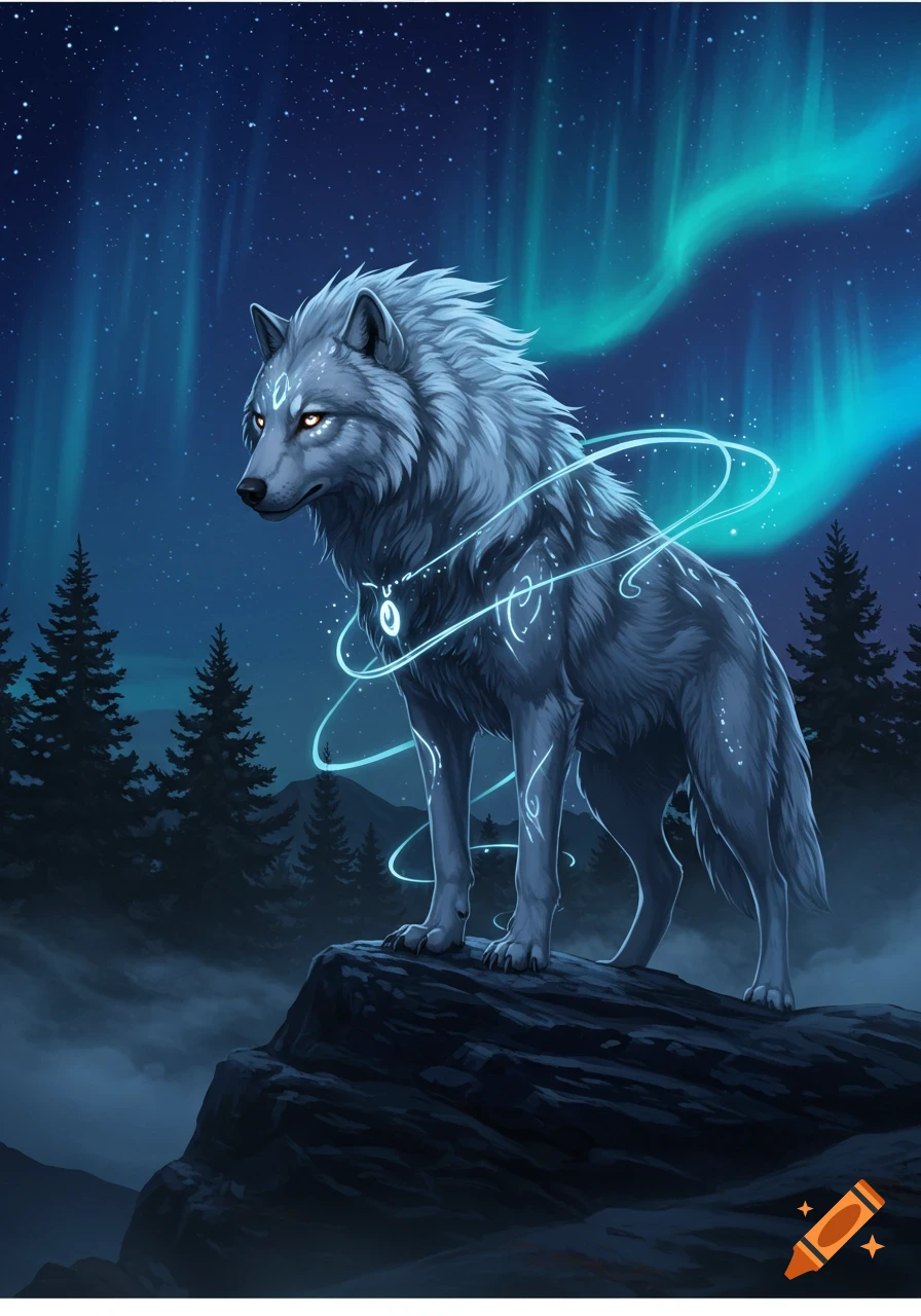 A stylized blue coyote sleeps curled up in a cozy den under tree roots ...