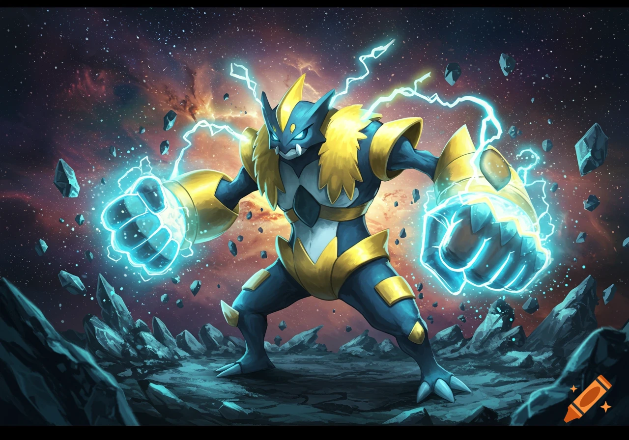 Groudon and Kyogre battling amidst lava, ocean waves, and lightning ...