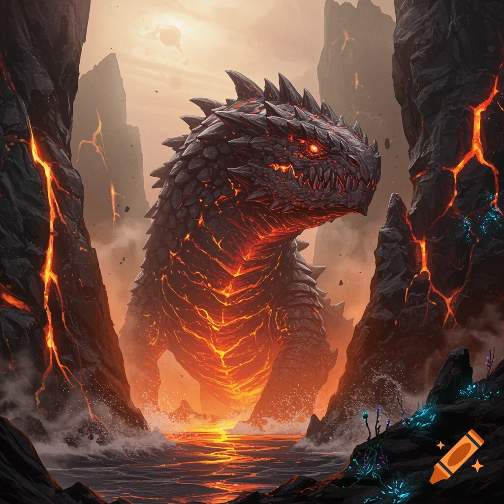 Rocky canyon with geysers, lava pools for anime battle on Craiyon