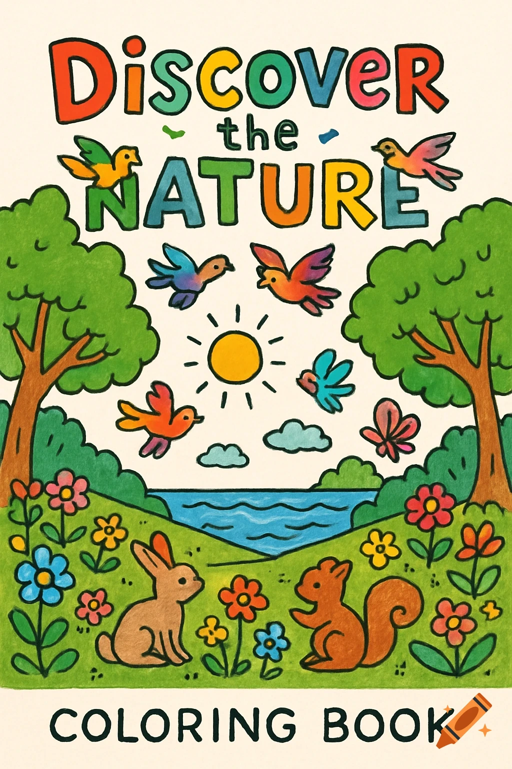 Colorful children's coloring book cover 'Discover the NATURE COLORING ...