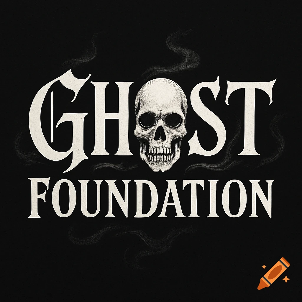 A white skull replaces the 'O' in the word 'GHOST' above the word 'FOUNDATION' in a gothic style ...
