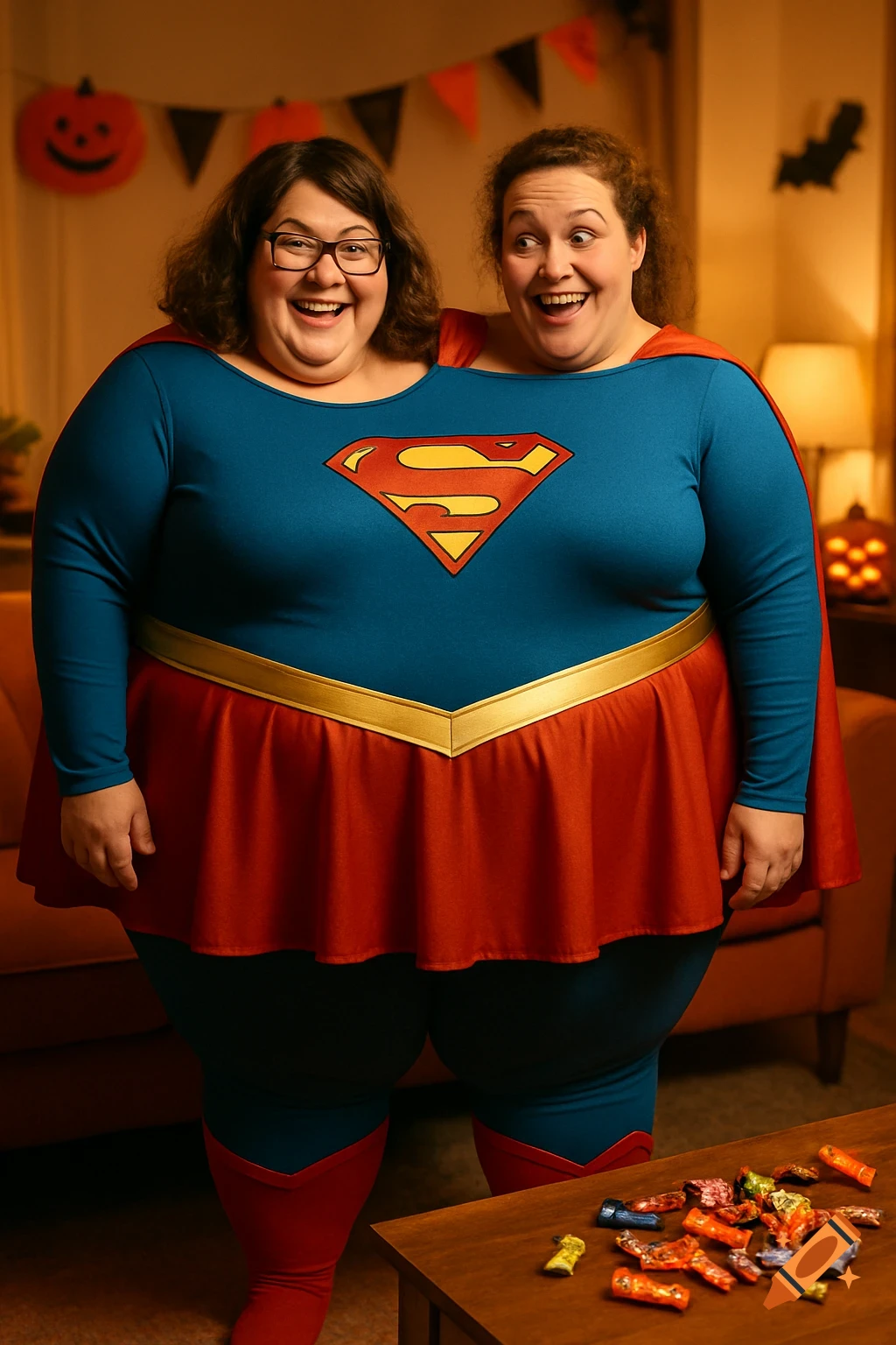 Two women in a Supergirl costume, creating a fun conjoined illusion ...