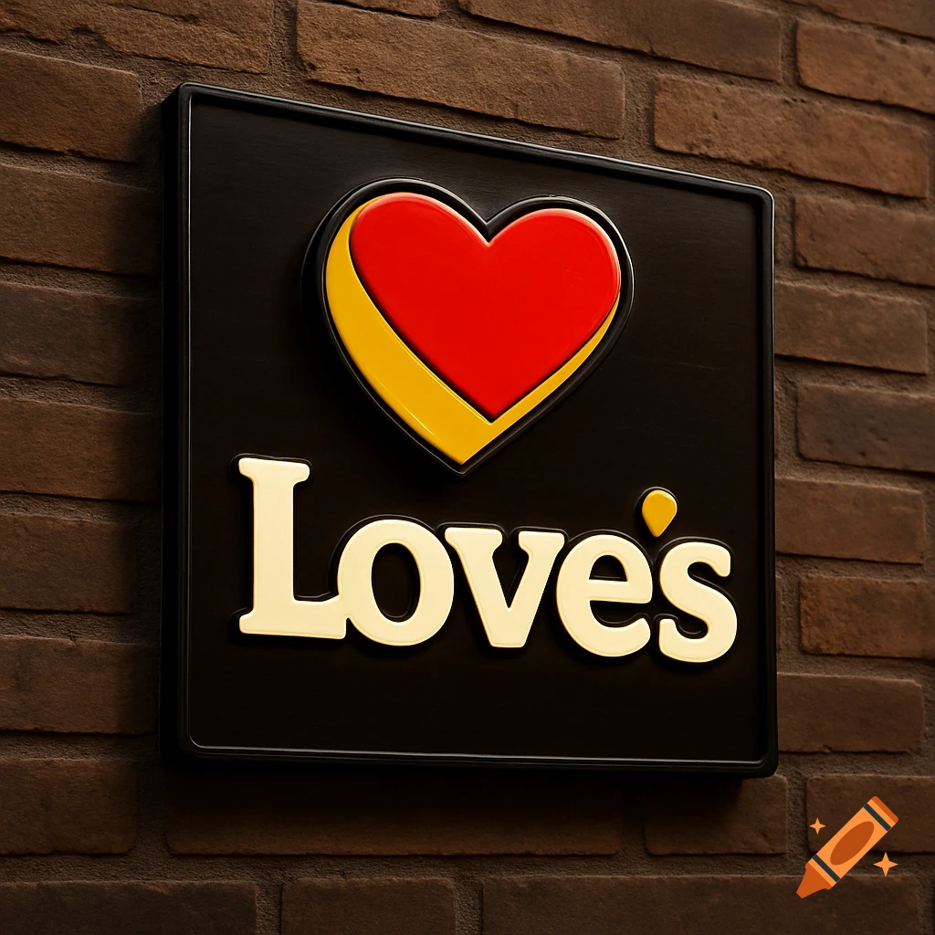 A black sign with the "Love's" logo featuring a red and yellow heart ...
