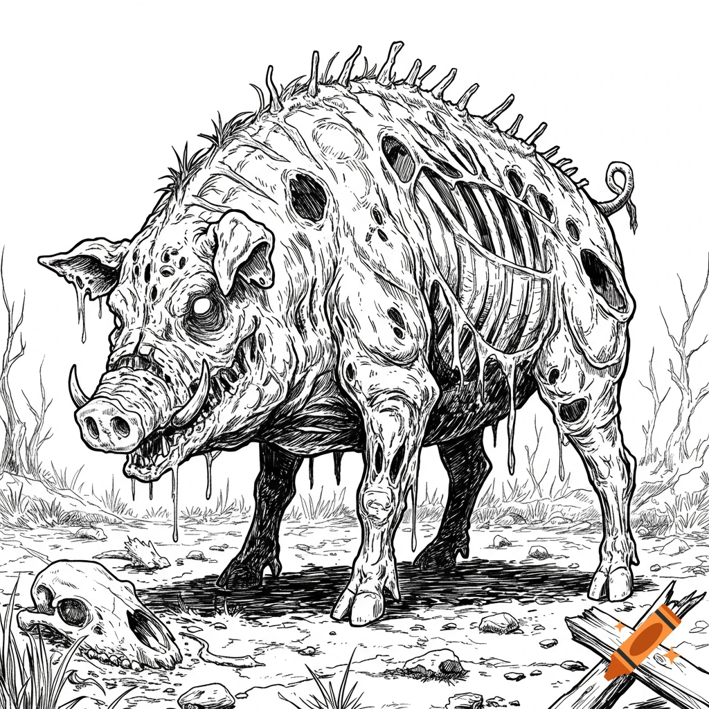 A detailed black and white pen and ink drawing of a chameleon perched ...