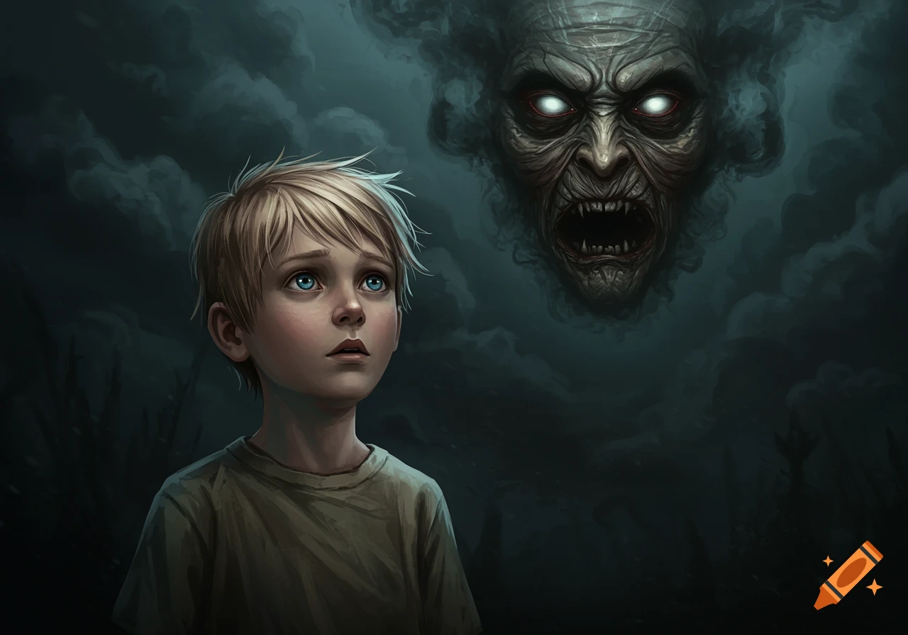 An artistic, crayon-style portrait of a gaunt man with a distorted ...