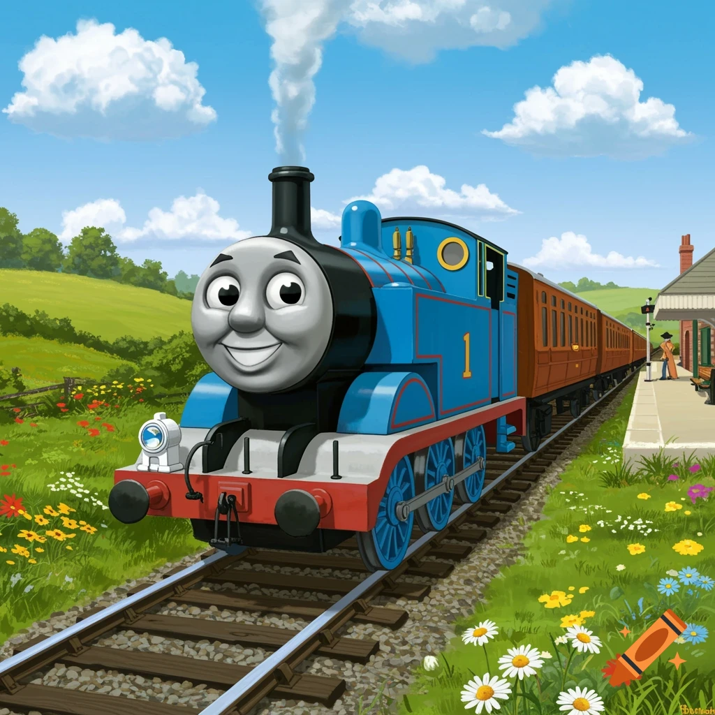 Thomas the Tank Engine with a smoke plume, on tracks with Chuggington ...