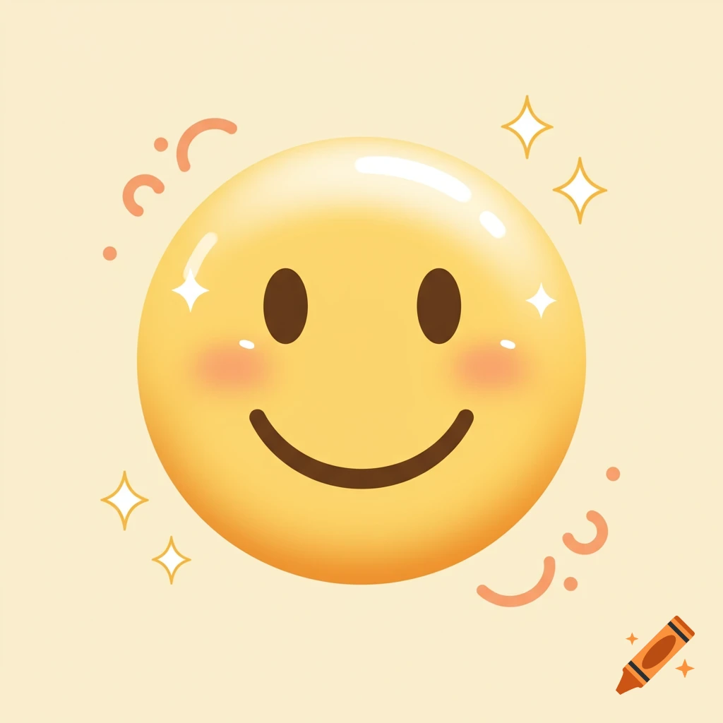 A glowing yellow smiley face with a subtle reflection on a black ...