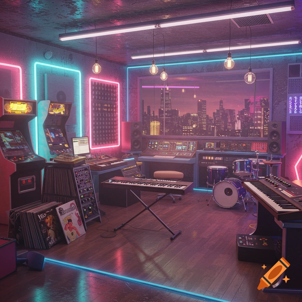 Glowing cityscape of a transportation station at night on Craiyon