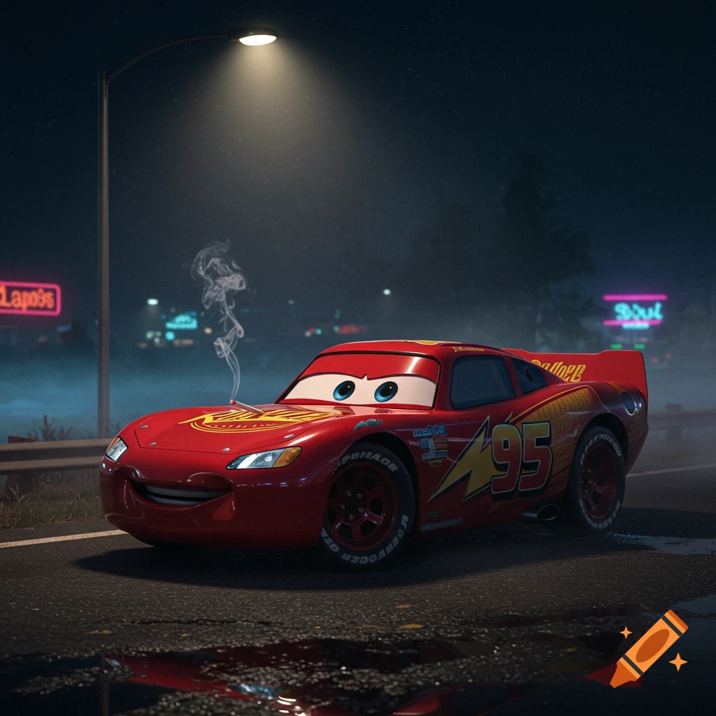 Lightning McQueen and Mater driving through a spooky cemetery at night ...