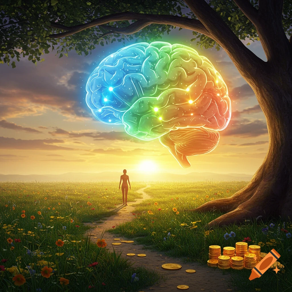 A surreal artistic depiction of a human brain featuring Italian ...