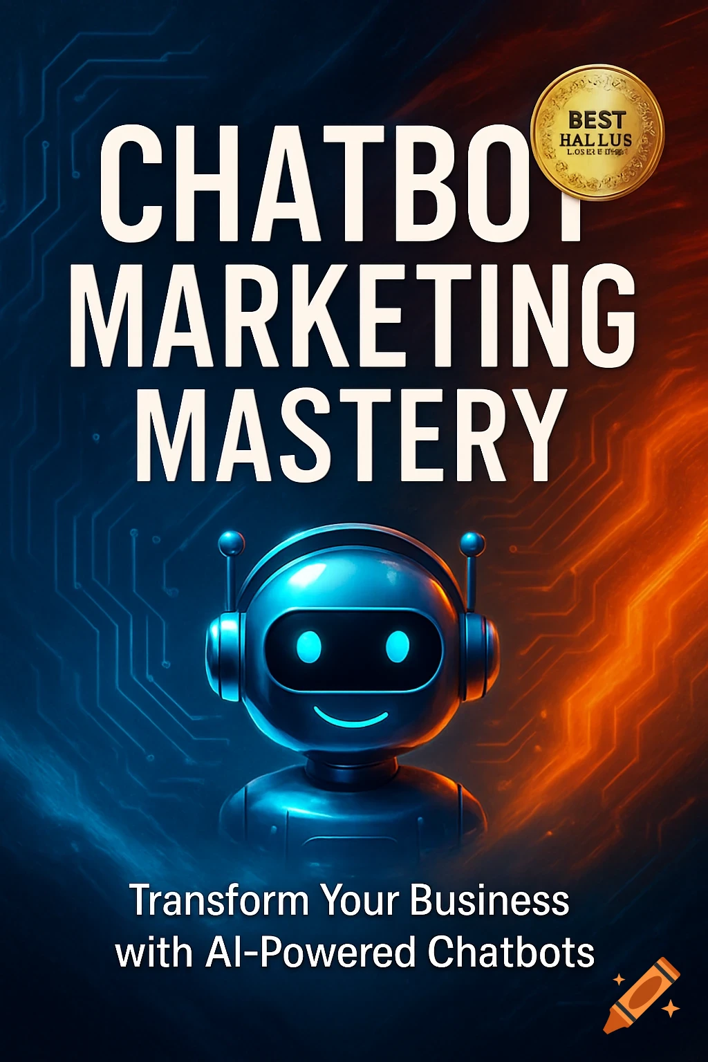 A dark book cover features a blue robot head with glowing eyes below the bold white text ...
