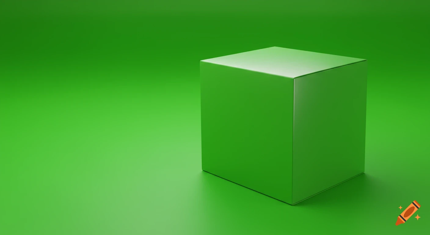 A shiny green rectangular box on a bright green background, rendered ...