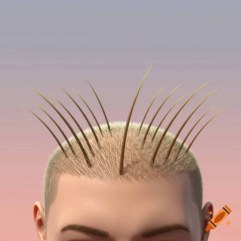 A close-up illustration of a human head with very short, stubbly hair ...